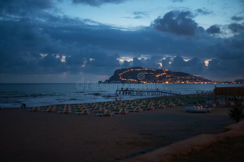 Beautiful Night Scene on Alanya Beach Stock Photo - Image of alanya ...
