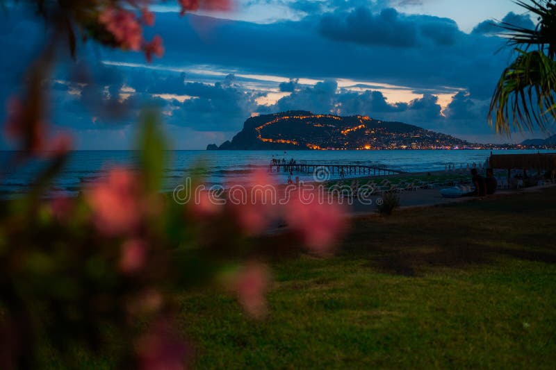 Beautiful Night Scene on Alanya Beach Stock Image - Image of dusk ...