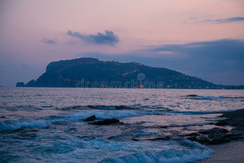 Beautiful Night Scene on Alanya Beach Stock Image - Image of seascape ...
