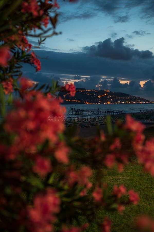 Beautiful Night Scene on Alanya Beach Stock Photo - Image of antalya ...