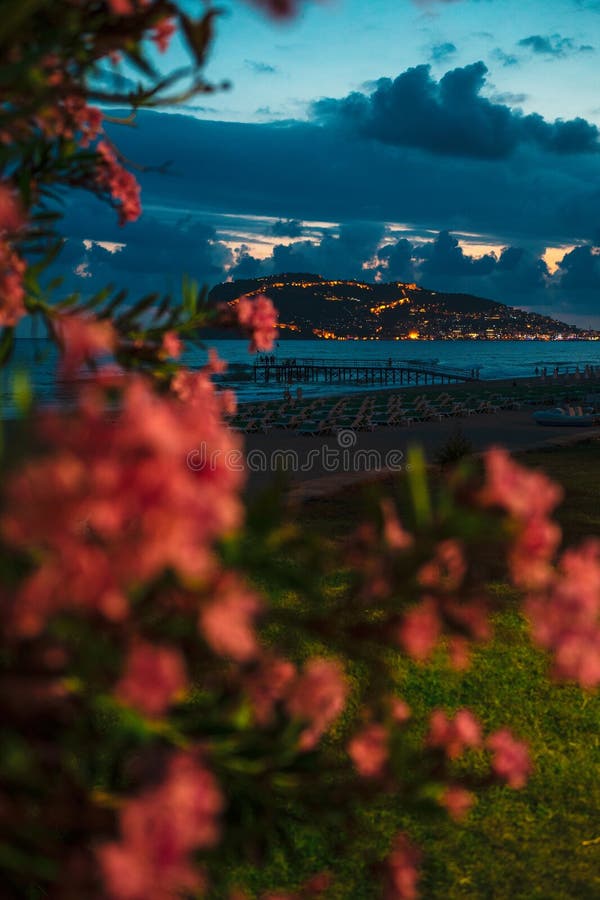 Beautiful Night Scene on Alanya Beach Stock Image - Image of beautiful ...