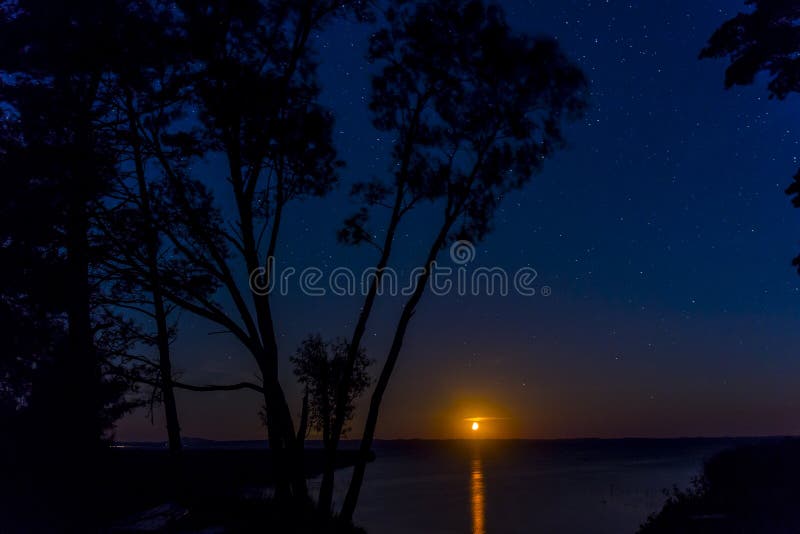 Beautiful Night Scene with Moonshine Over Water Stock Image - Image of ...