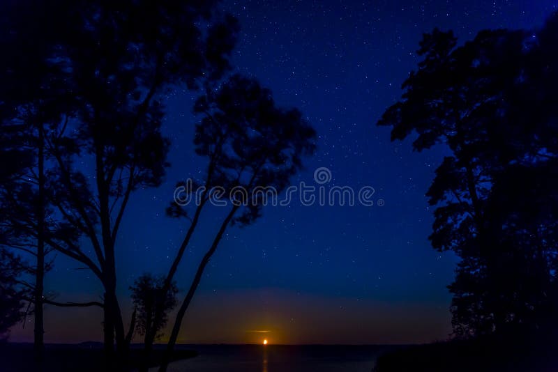 Beautiful Night Scene with Moonshine Over Water Stock Image - Image of ...