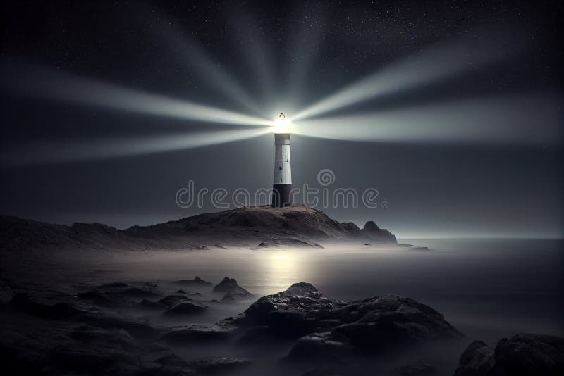 Beautiful Night Sky Behind a Shining Lighthouse Stock Photo - Image of ...