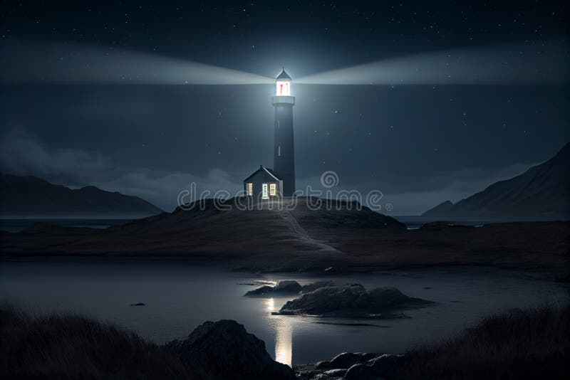 Beautiful Night Sky Behind a Shining Lighthouse Stock Image - Image of ...