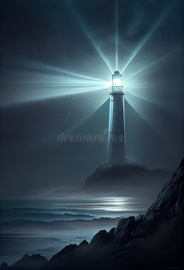 Beautiful Night Sky Behind a Shining Lighthouse Stock Photo - Image of ...