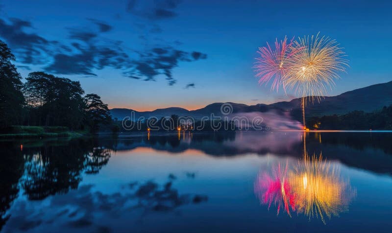 A Beautiful Night Sky with a Firework Display in the Distance Stock ...