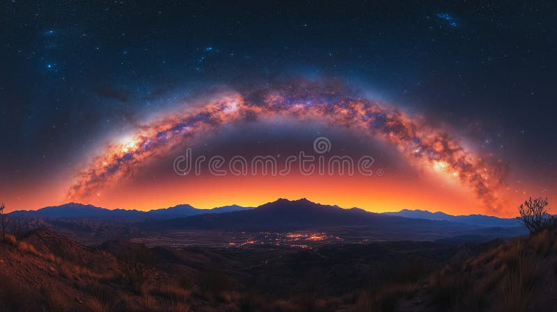 A Beautiful Night Sky with a Large Arc of Stars and a Large Arc of ...