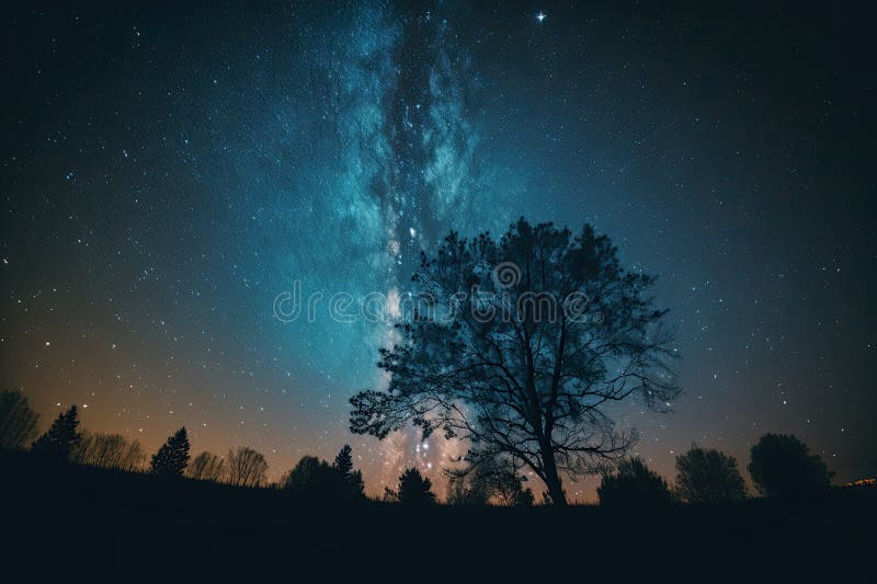 Beautiful Night Sky Milky Way and Trees. Illustration AI Generative ...