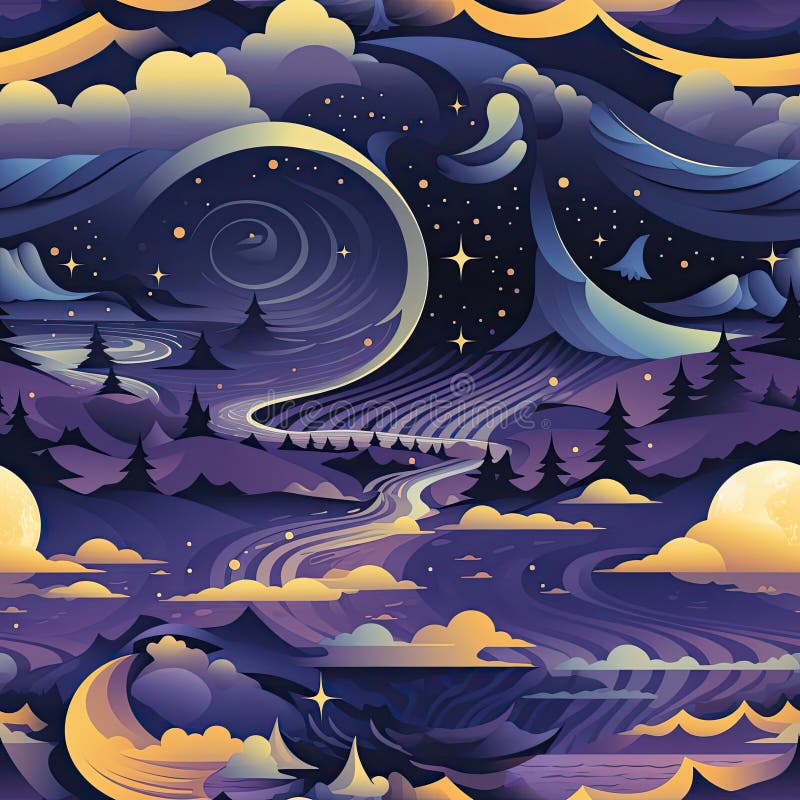Beautiful Night Sky Scene with Organic, Flowing Forms and Detailed ...
