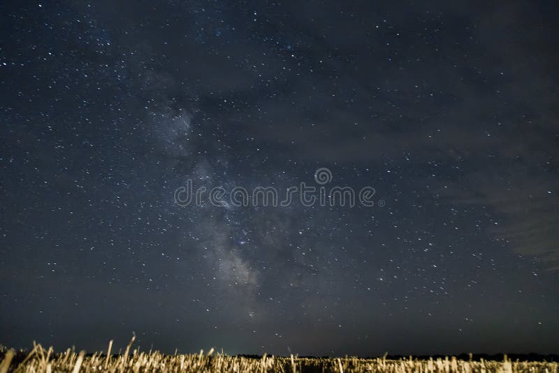 Beautiful Night Sky with Stars. Milky Way Over Field Stock Photo ...
