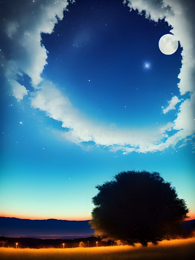 Beautiful Night Sky with Trees and Stars, Ai Generated Stock ...