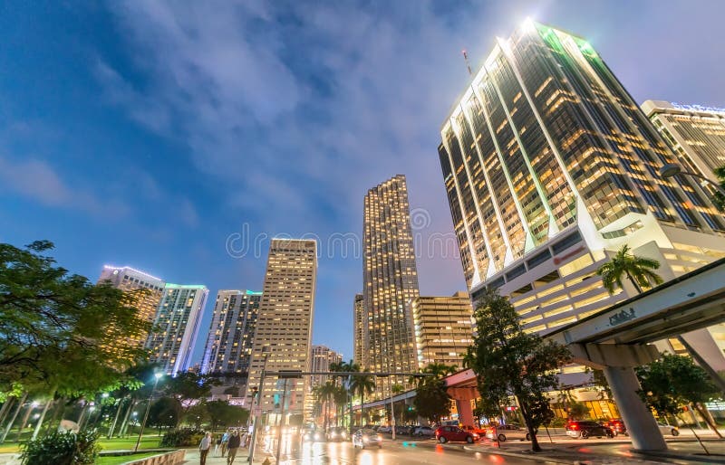 Beautiful Night Skyline of Miami - Florida Stock Image - Image of ...