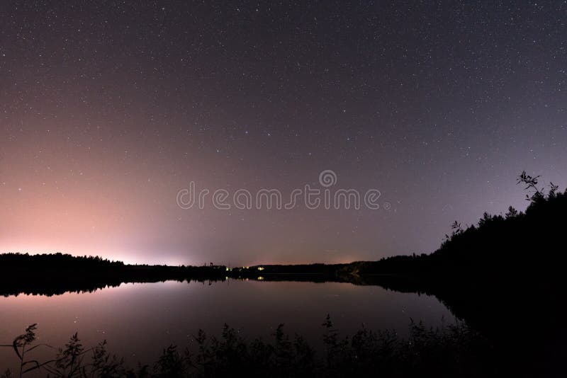 Beautiful Night Starry Sky Over a Lake. Stock Photo - Image of stars ...