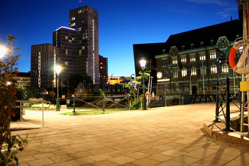 Beautiful Night Street in Malmo Stock Image - Image of district ...