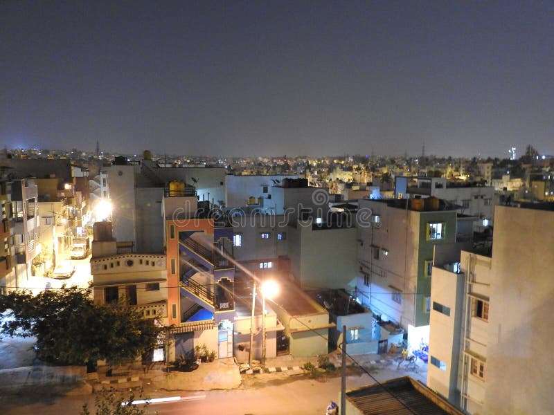 Beautiful Night View of Cityscape of Bangalore with Fire Cracker Splash ...