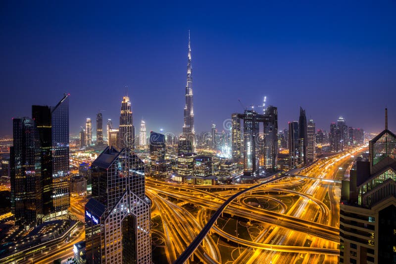 Beautiful Night View of Dubai Skyline Editorial Image - Image of burj ...