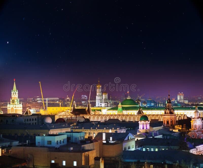 Beautiful Night View of Illuminated Moscow Stock Image - Image of ...
