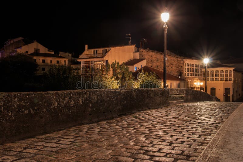 Beautiful Night View at Monforte, Spain Stock Image - Image of street ...