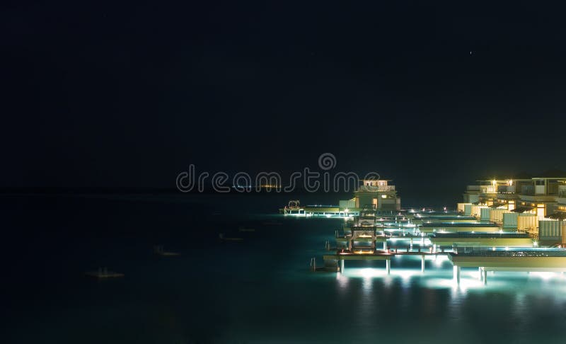 Beautiful Night View of in Ocean Villa Stock Photo - Image of honeymoon ...
