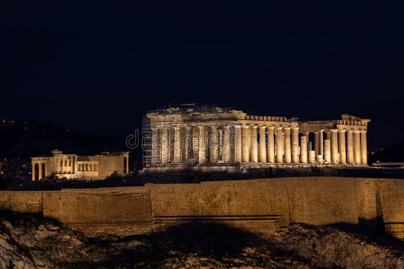 Beautiful Night View of the Parthenon and the Acropolis, Athens in ...