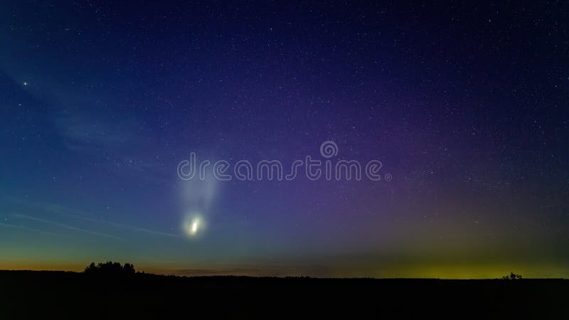 Beautiful Northern Lights Shot of Night Sky and Space Rocket Flight ...