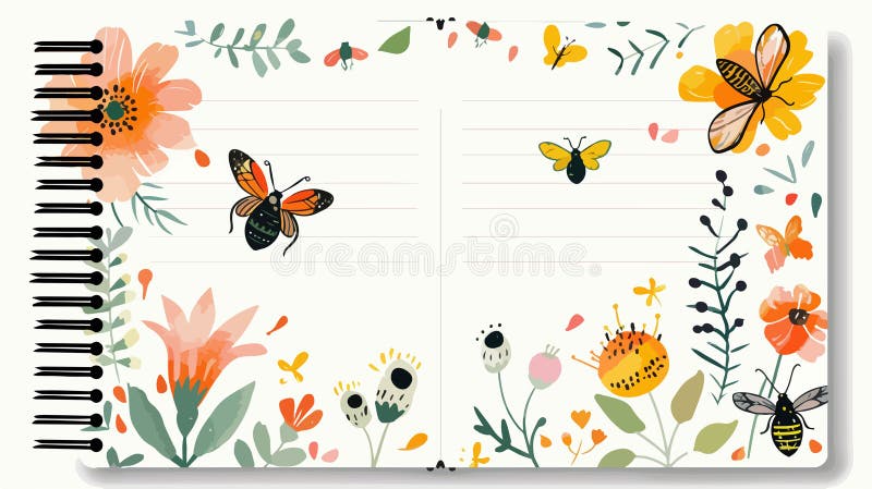Beautiful Notepad Template with Bees, Butterflies, and Flowers for ...