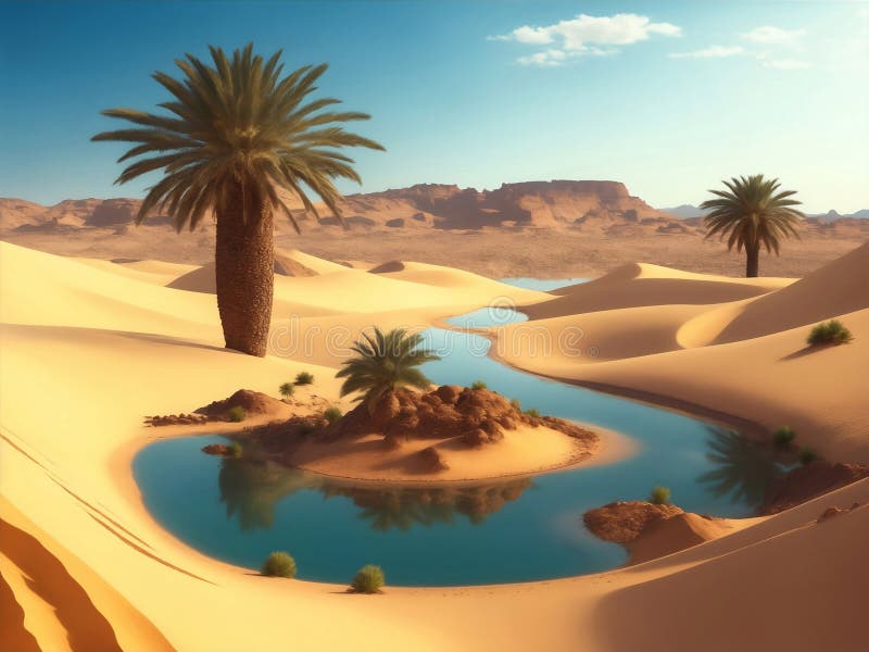 Beautiful Oasis in Desert, Generative AI Illustration Stock ...