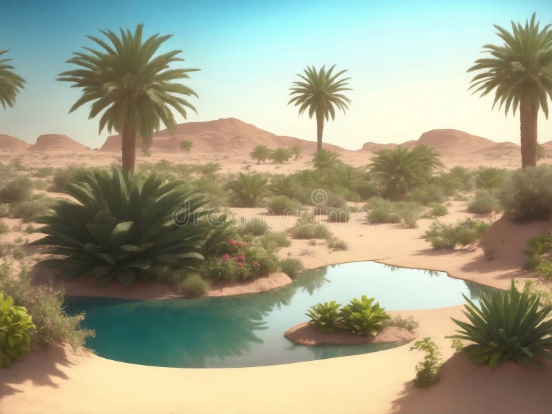 Beautiful Oasis in Desert, Generative AI Illustration Stock ...