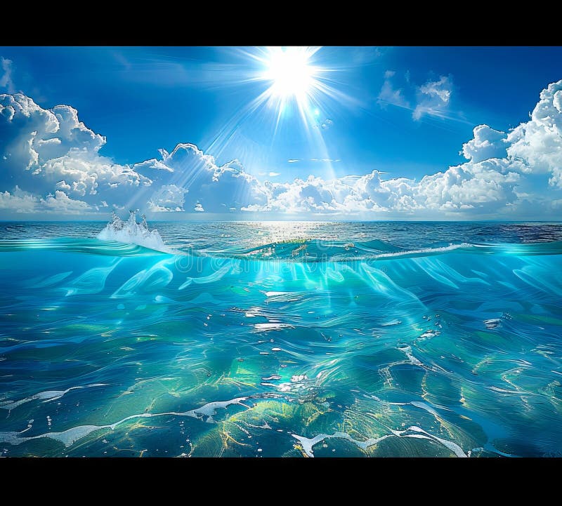A Beautiful Ocean with a Sun Shining Stock Photo - Image of aqua ...