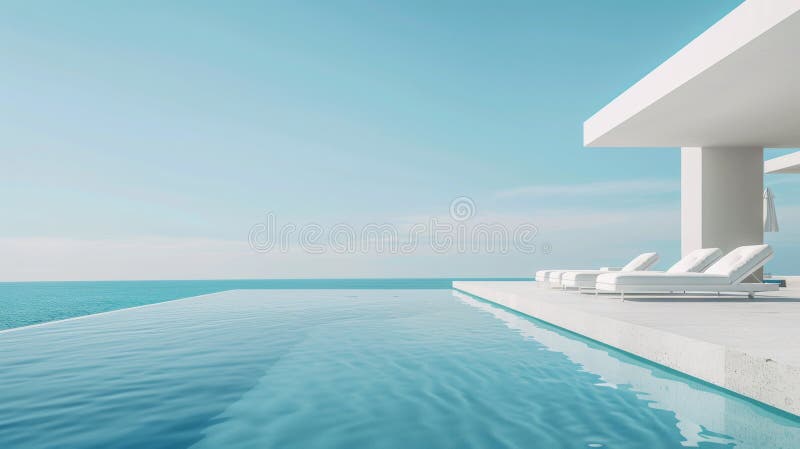 A Beautiful Ocean View with a Pool and White Chairs Stock Image - Image ...