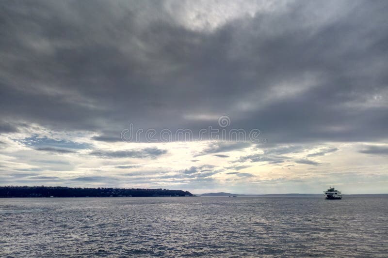 Beautiful Ocean View with a Ship on the Horizon Stock Image - Image of ...