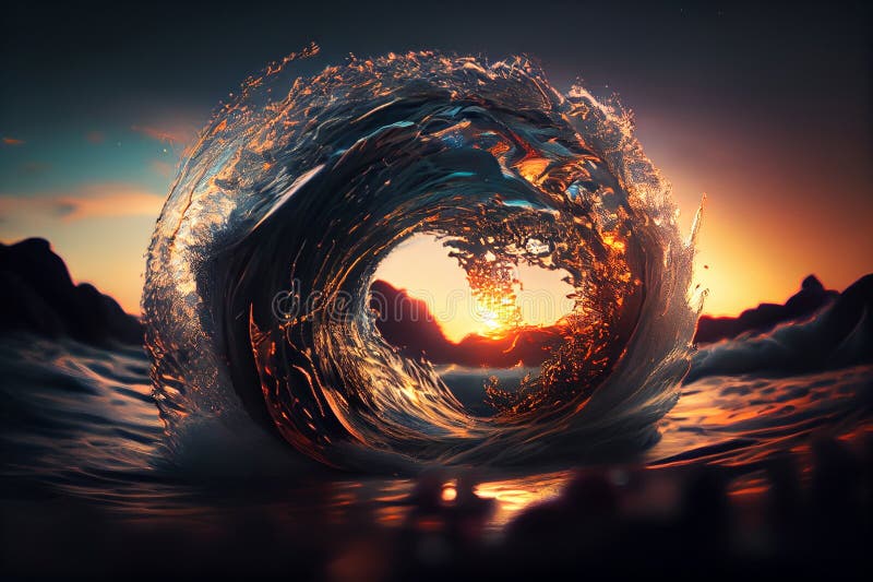 Beautiful Ocean Wave at Sunset.generative Ai Stock Illustration ...