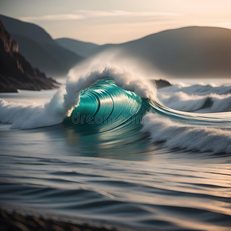 Beautiful Ocean Wave with Turquoise Water at Sunset. Generative Ai ...