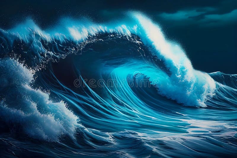 Beautiful Ocean Waves with Deep Blue Color. Generative Ai Design Stock ...