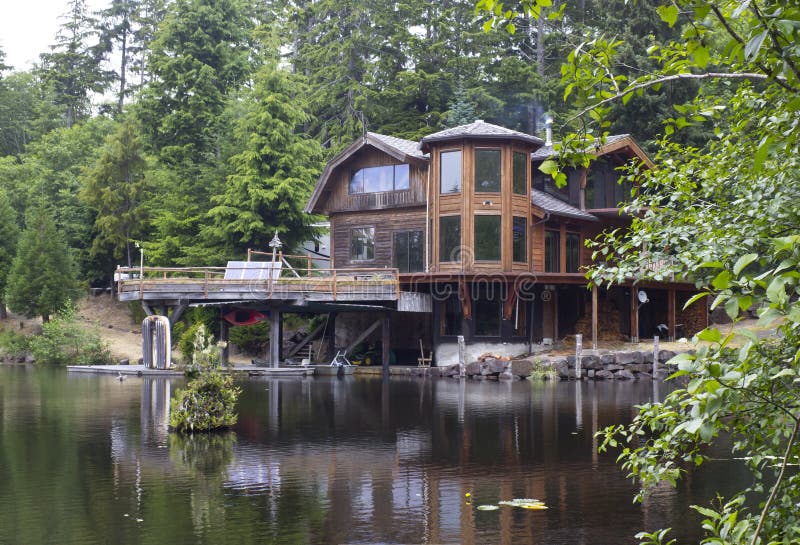 Beautiful Off Grid Home on Pond Stock Photo - Image of energy, outside ...