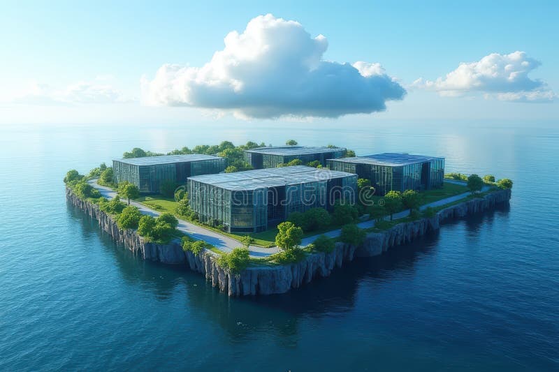 Beautiful Offshore Data Center Cloud Tech Stock Illustration ...