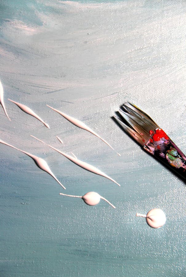 Beautiful Oil Painting and Paintbrush Stock Photo - Image of equipment ...