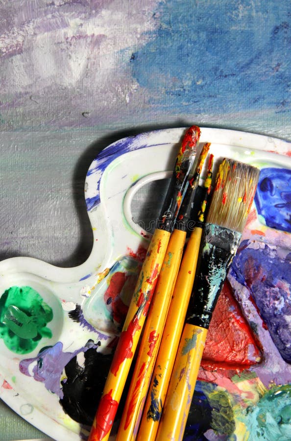 Beautiful Oil Painting and Paintbrush Stock Photo - Image of hobby ...