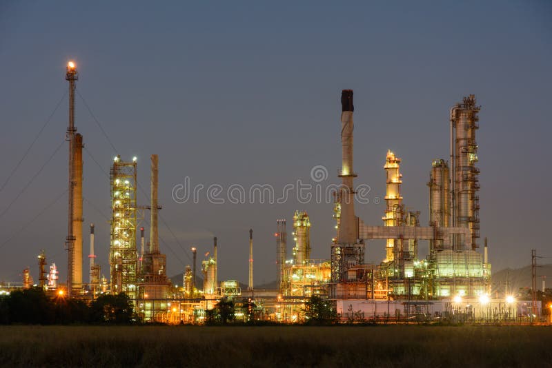 Beautiful of Oil Refinery Light in Operating at Night Stock Photo ...