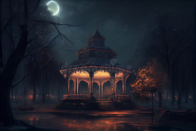 Beautiful Old Alcove in the City Park in the Rays of Moonlight and ...