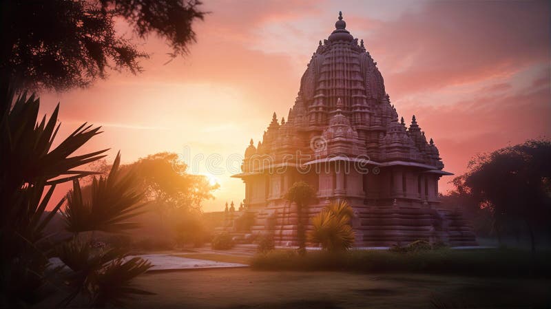 Beautiful Old Asian Hindu Temple at Sunset. Stock Illustration ...