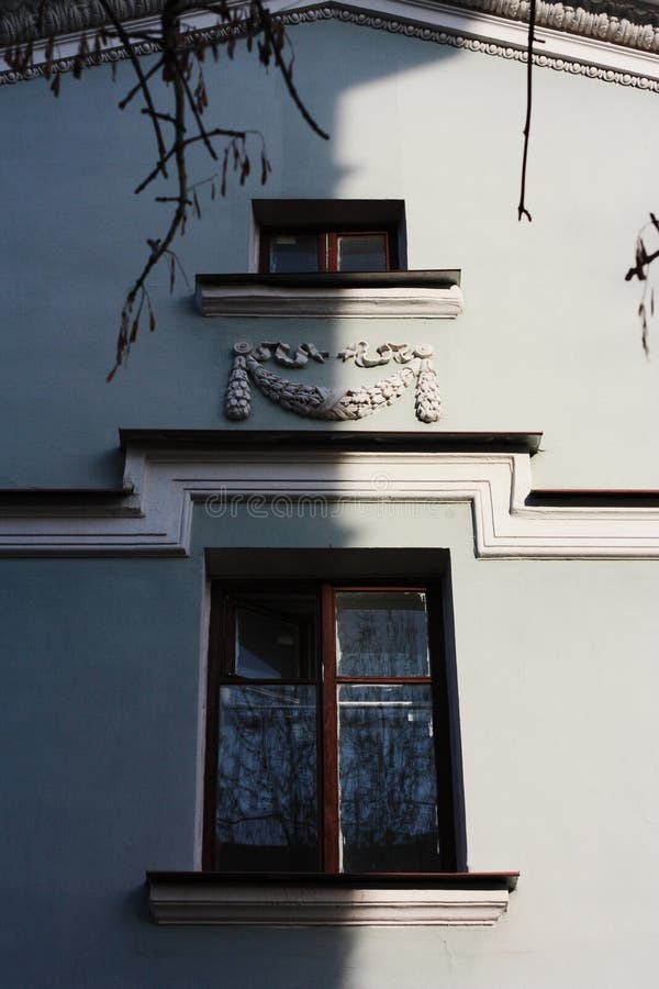 Beautiful Old Blue House with Windows View Stock Image - Image of house ...