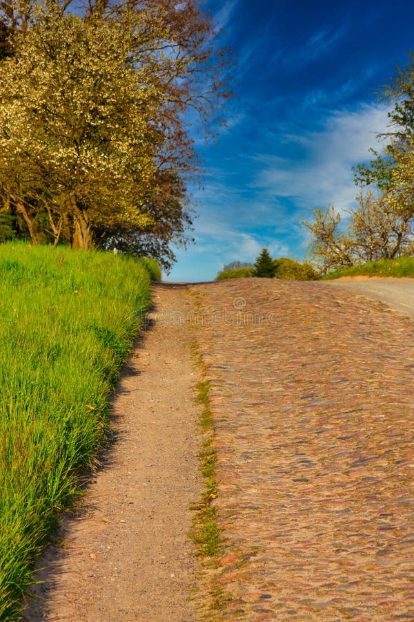 Beautiful Old Cobblestone Path in Spring Stock Photo - Image of ...