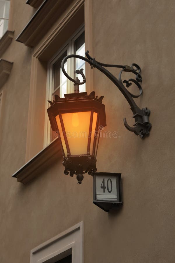 Beautiful Old Fashioned Street Lamp Lighting on Wall of Building Stock ...