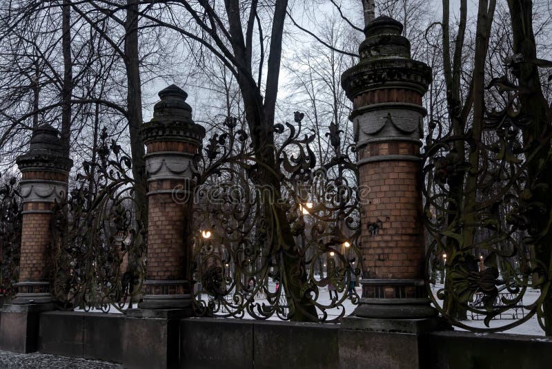A Beautiful Old Fence with Round Columns. Stock Image - Image of ...