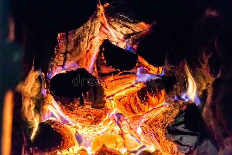 Beautiful Old Fireplace with Light Flame Fire for Heating Building Room ...