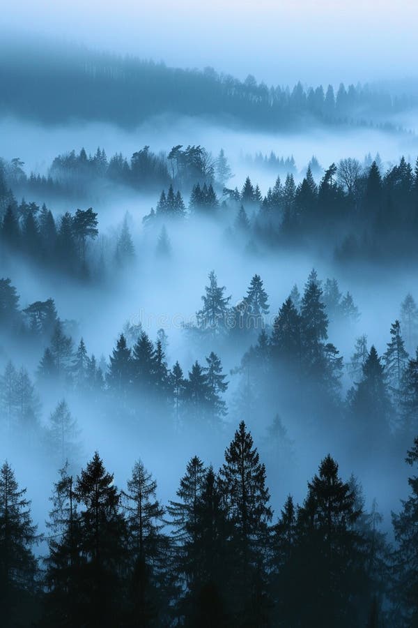 Beautiful Old Forest in the Fog Stock Image - Image of misty ...