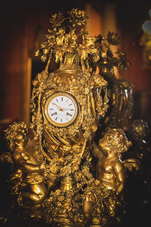 Old gold clock stock image. Image of retro, clock, beautiful - 155278613