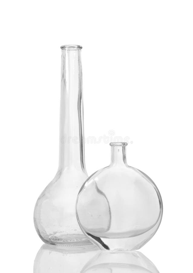 Beautiful Old Round Bottles, Clear Glass, on White with Copyspace ...